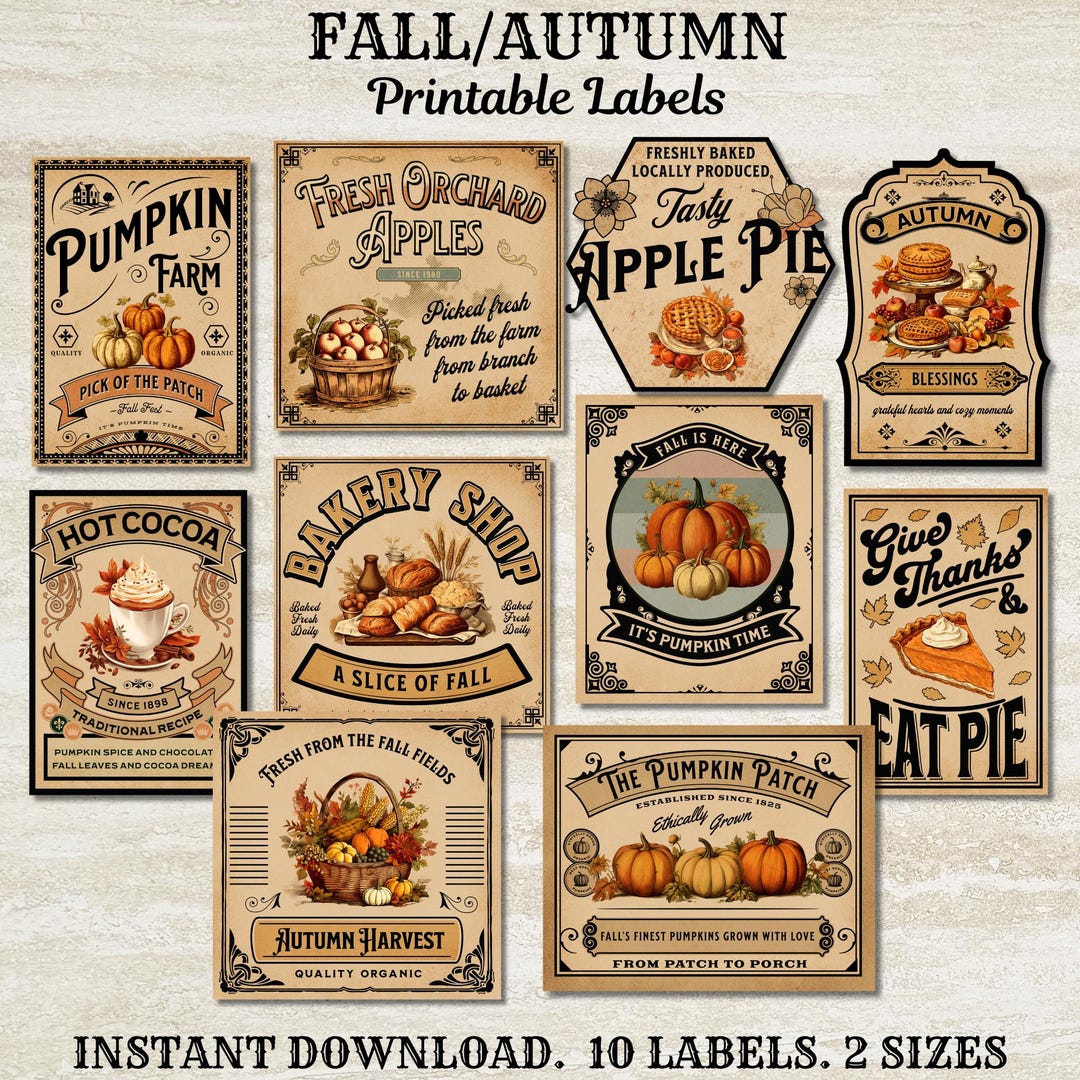 Fall Labels Printable,vintage Pumpkin Lables,autumn Labels Printable ...