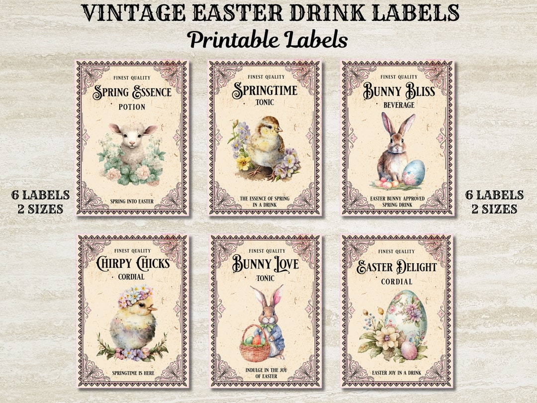 Vintage Easter Bottle Labels Drink Labels, Spring Drink Bottle Labels ...