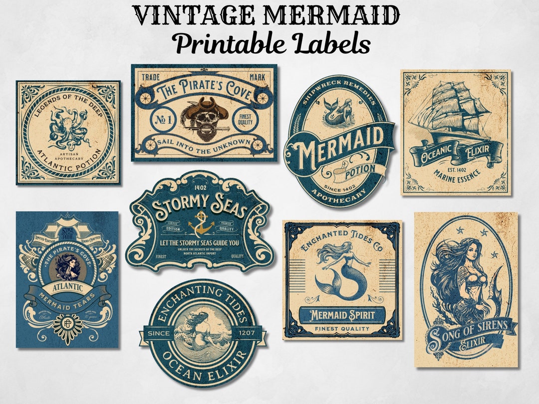 Vintage Mermaid Labels, Mermaid Prinable Labels,mermaid Apothecary Jar ...