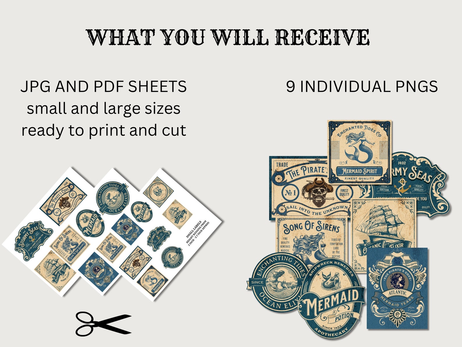 Vintage Mermaid Labels, Mermaid Printable Labels,mermaid Apothecary Jar ...