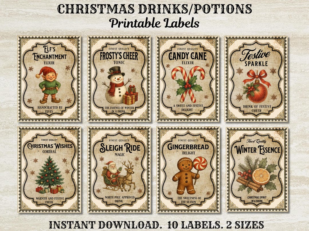 Christmas Bottle Labels Printable,christmas Potion Labels Digital,wine ...