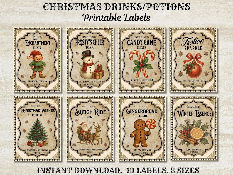 Christmas Bottle Labels Printable,christmas Potion Labels Digital,wine ...