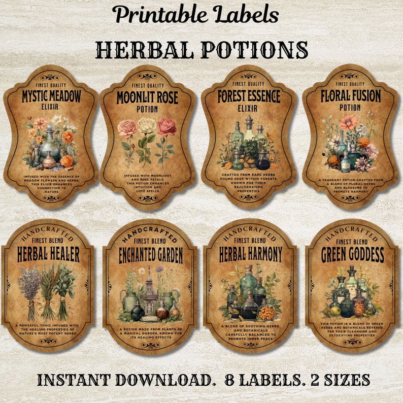 Herbal Potion Labels Printable, Herbal Apothecary Labels, Herbs Potion ...