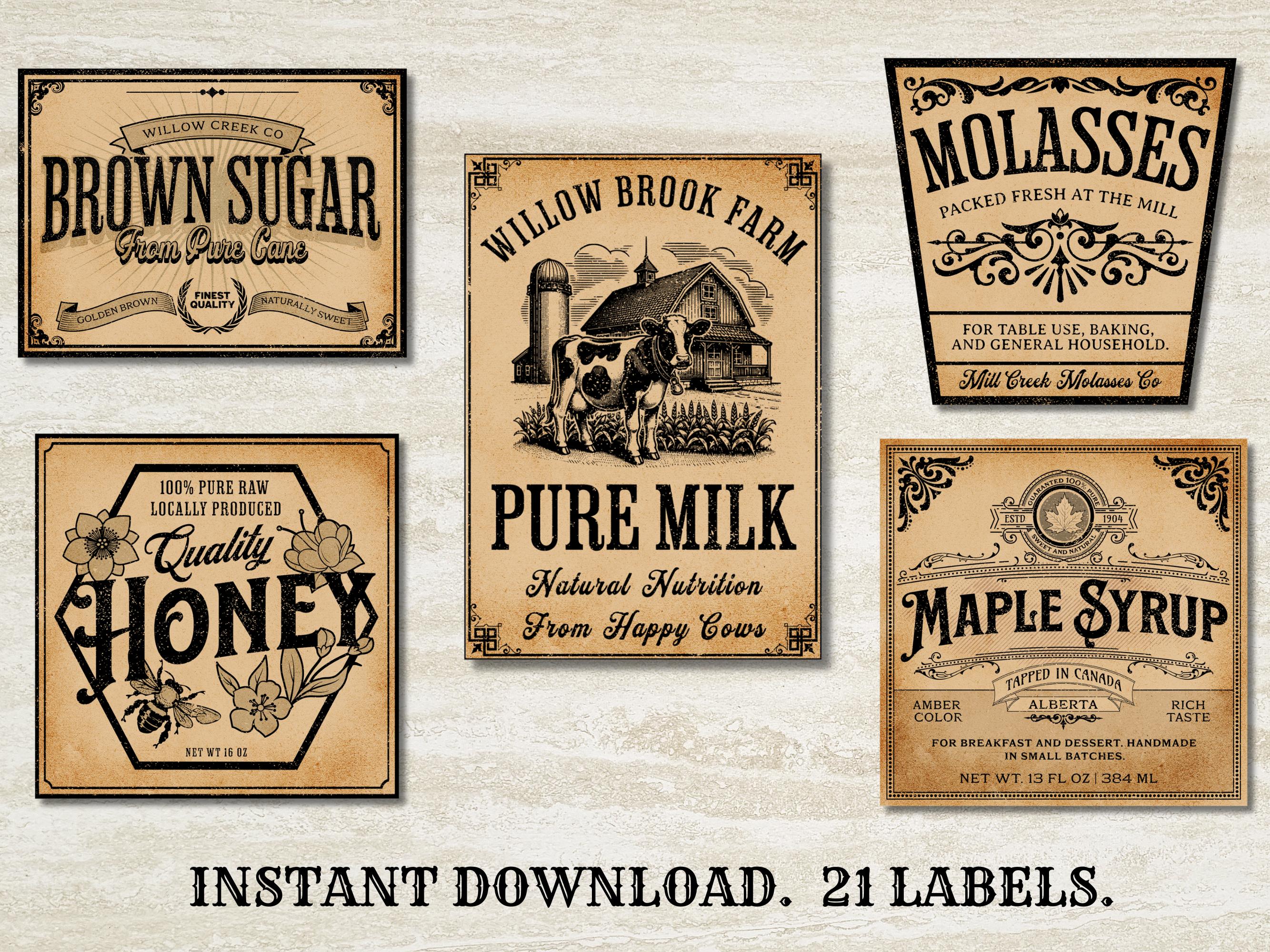 Vintage Pantry Labels Printable Set, Primitive Kitchen Jar Labels ...