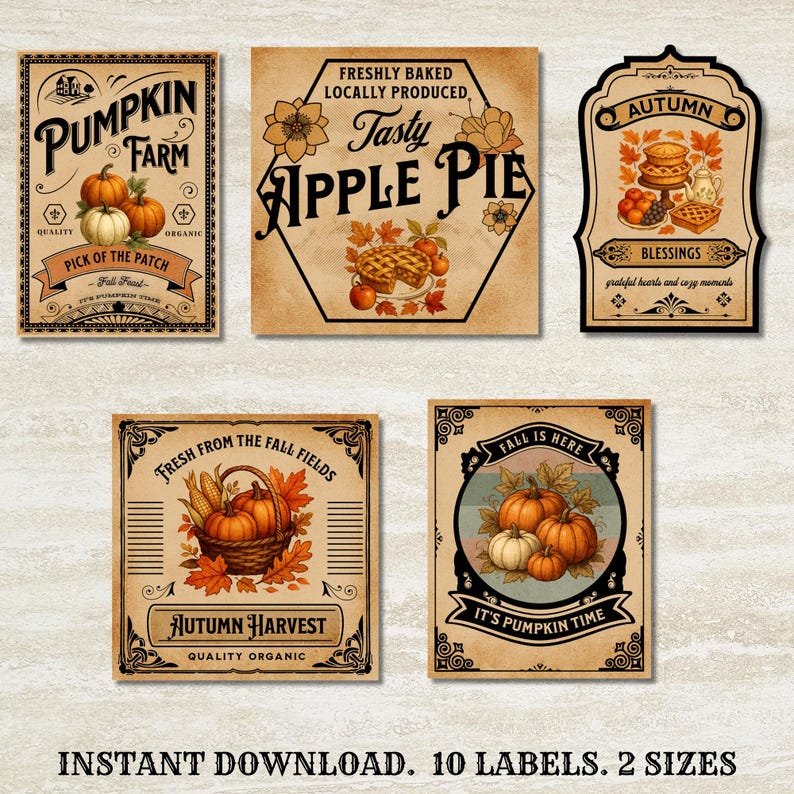 Fall Labels Printable,vintage Pumpkin Lables,autumn Labels Printable ...