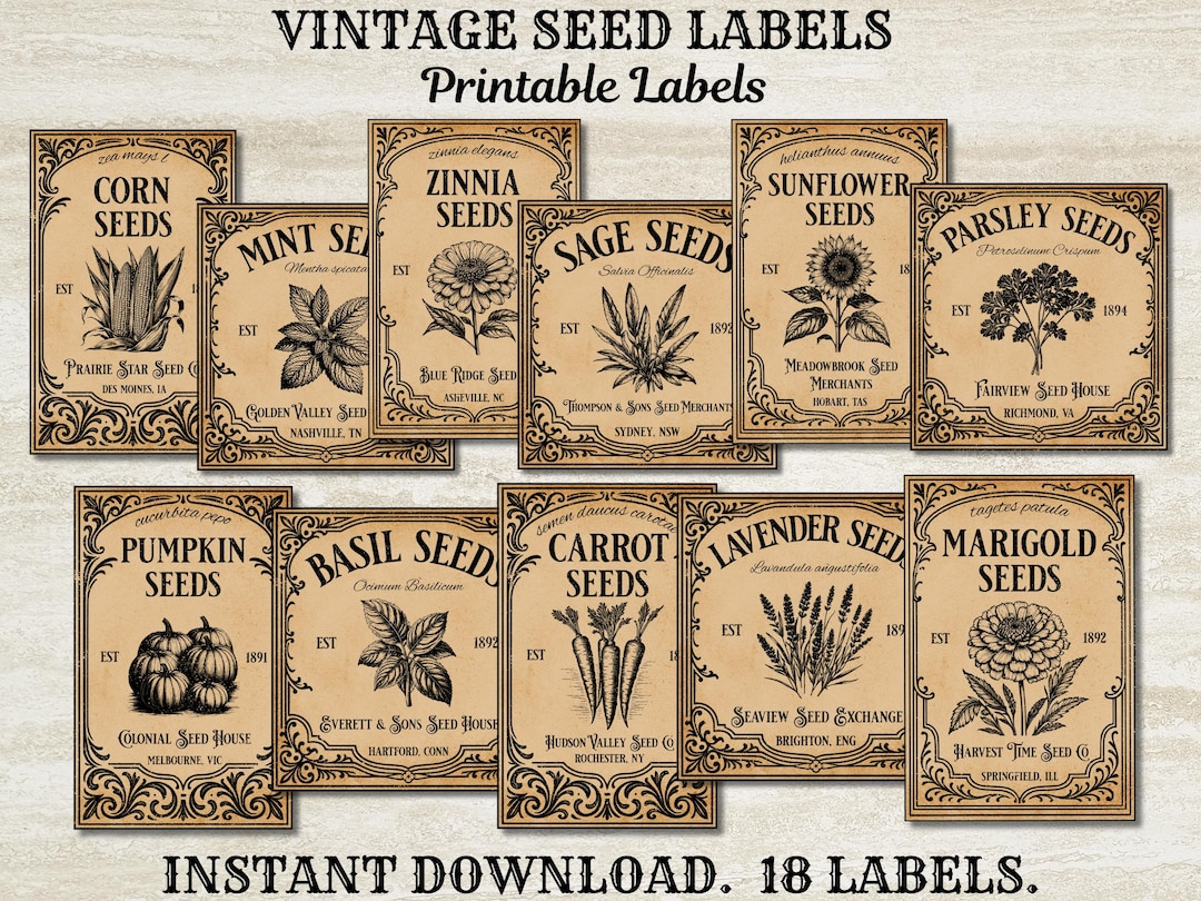 Vintage Seed Labels Digital Download, Victorian Farmhouse Herb ...