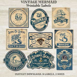 Vintage Mermaid Labels, Mermaid Printable Labels,mermaid Apothecary Jar ...