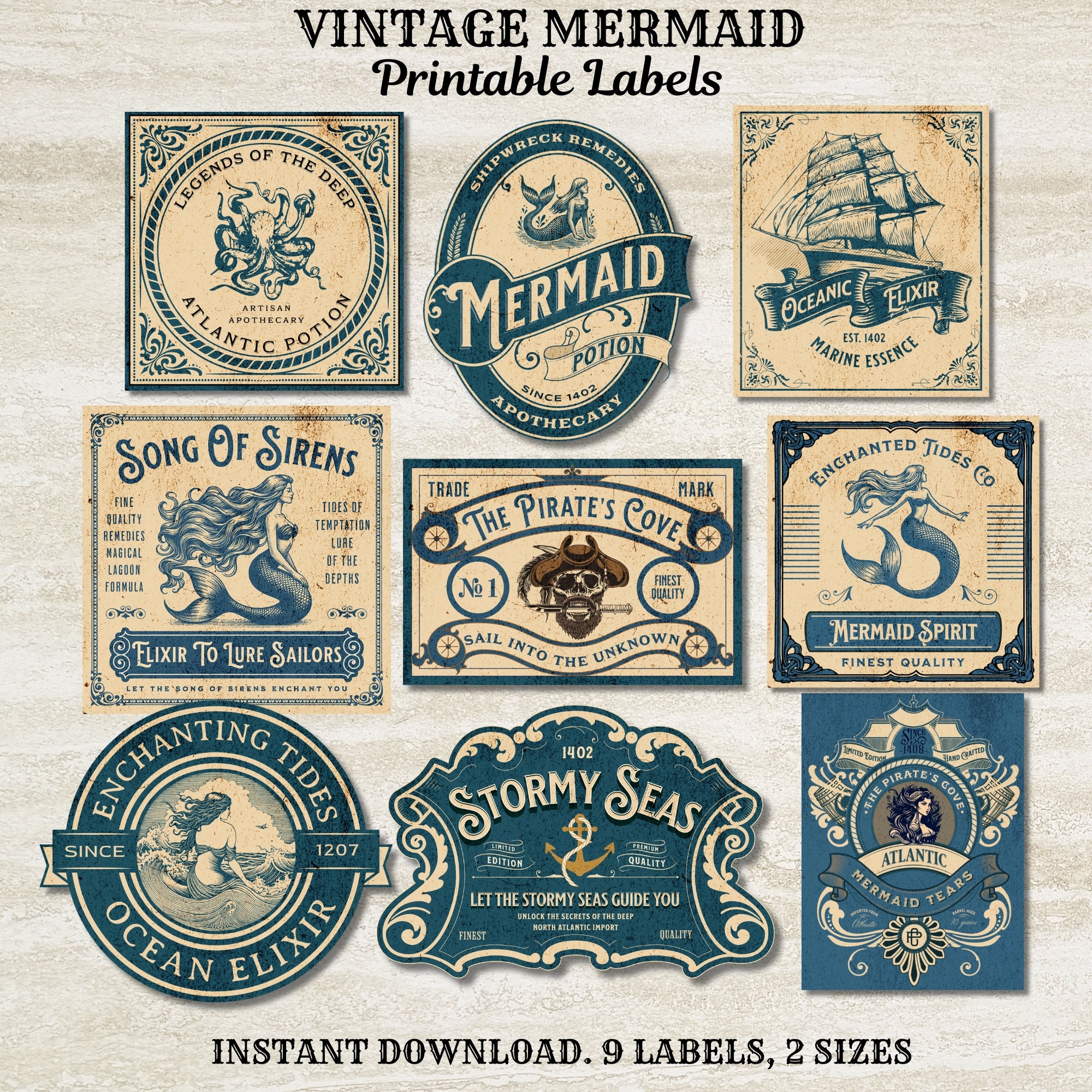 Vintage Mermaid Labels, Mermaid Printable Labels,mermaid Apothecary Jar ...