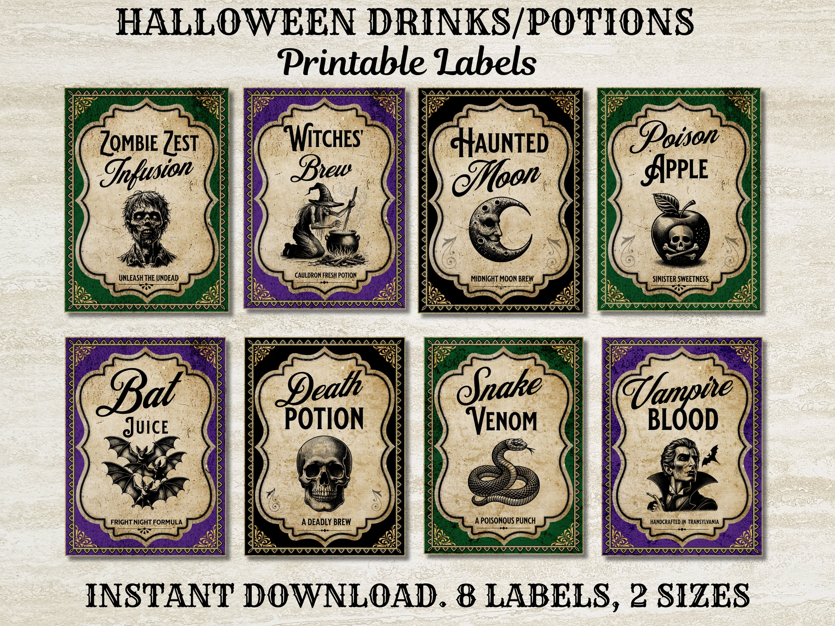 Halloween Bottle Labels Printable,halloween Potion Labels,wine Bottle ...