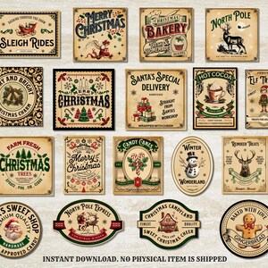 Vintage Christmas Labels Printable, Christmas Potion Labels, Vintage ...