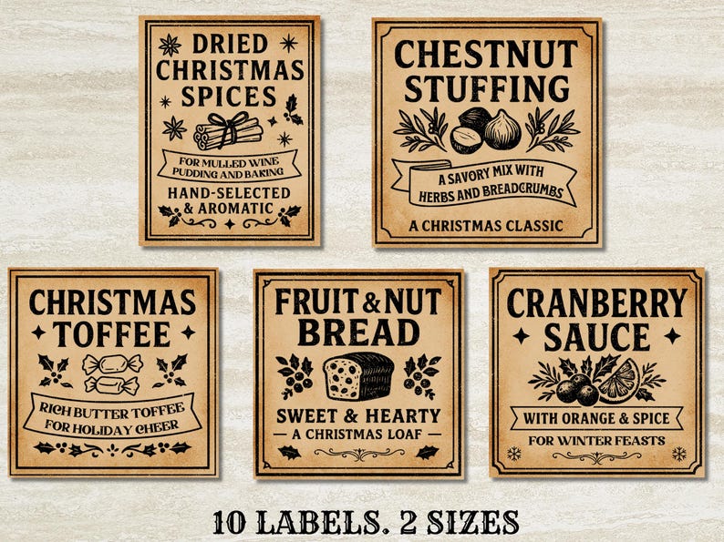 Vintage Christmas Pantry Labels, Primitive Christmas Food Labels ...