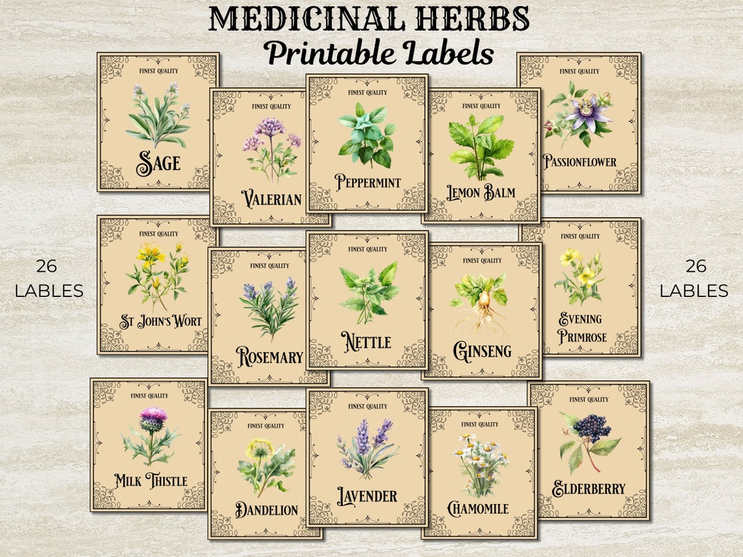 Medicinal Herbs Labels Printable, Herb Apothecary Labels, Vintage ...