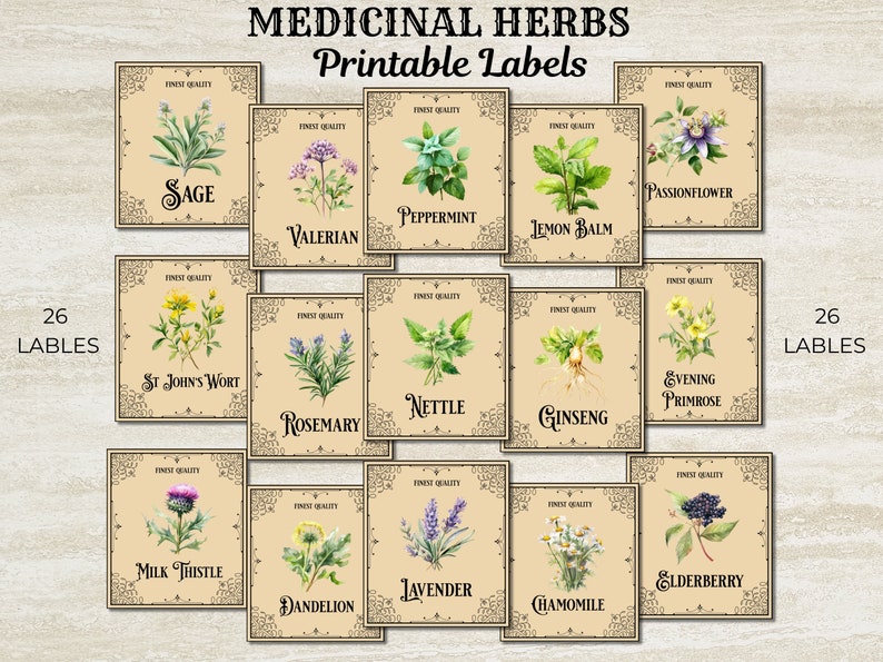 Medicinal Herbs Labels Printable, Herb Apothecary Labels, Vintage ...
