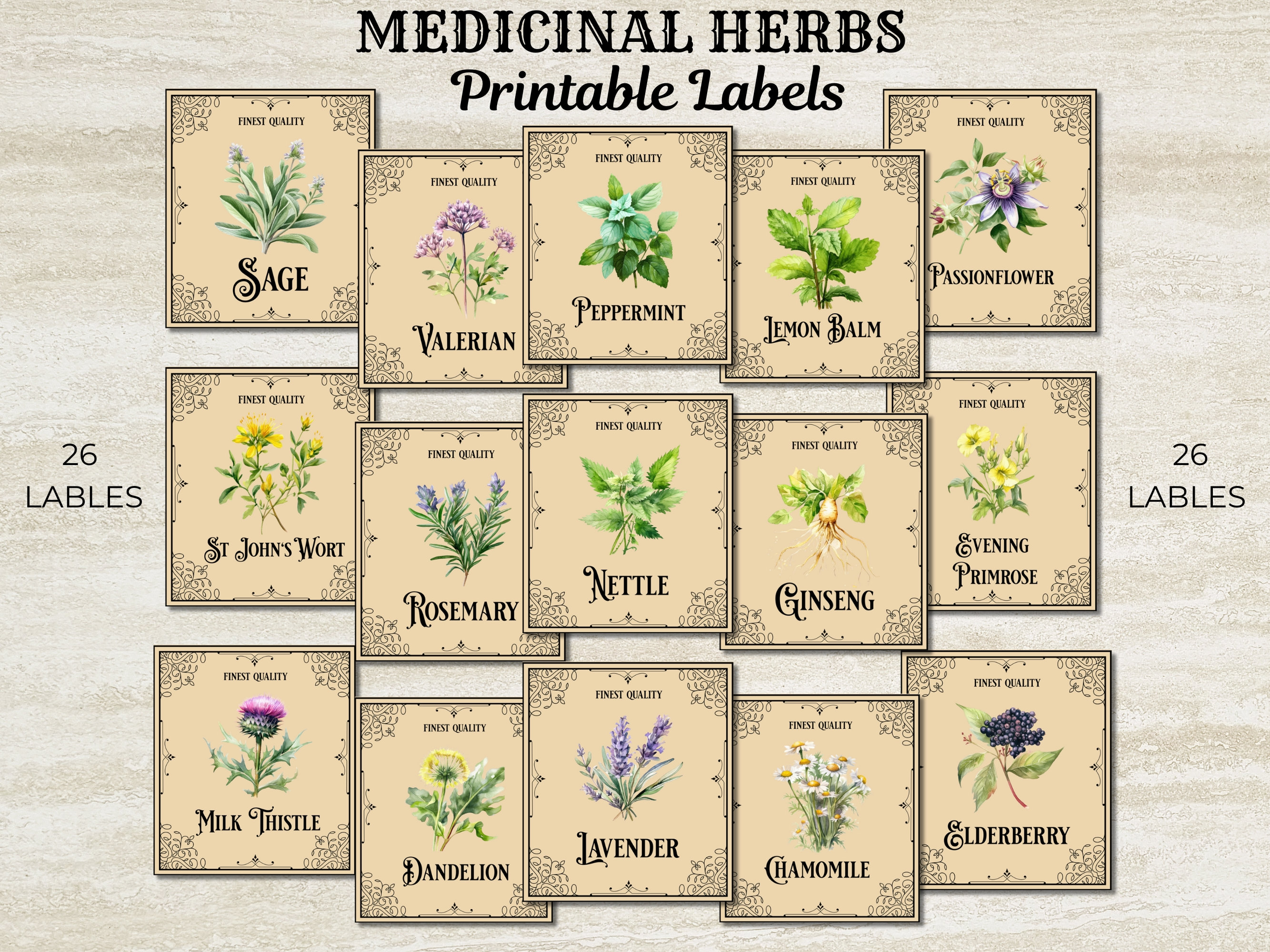 Medicinal Herbs Labels Printable, Herb Apothecary Labels, Vintage ...