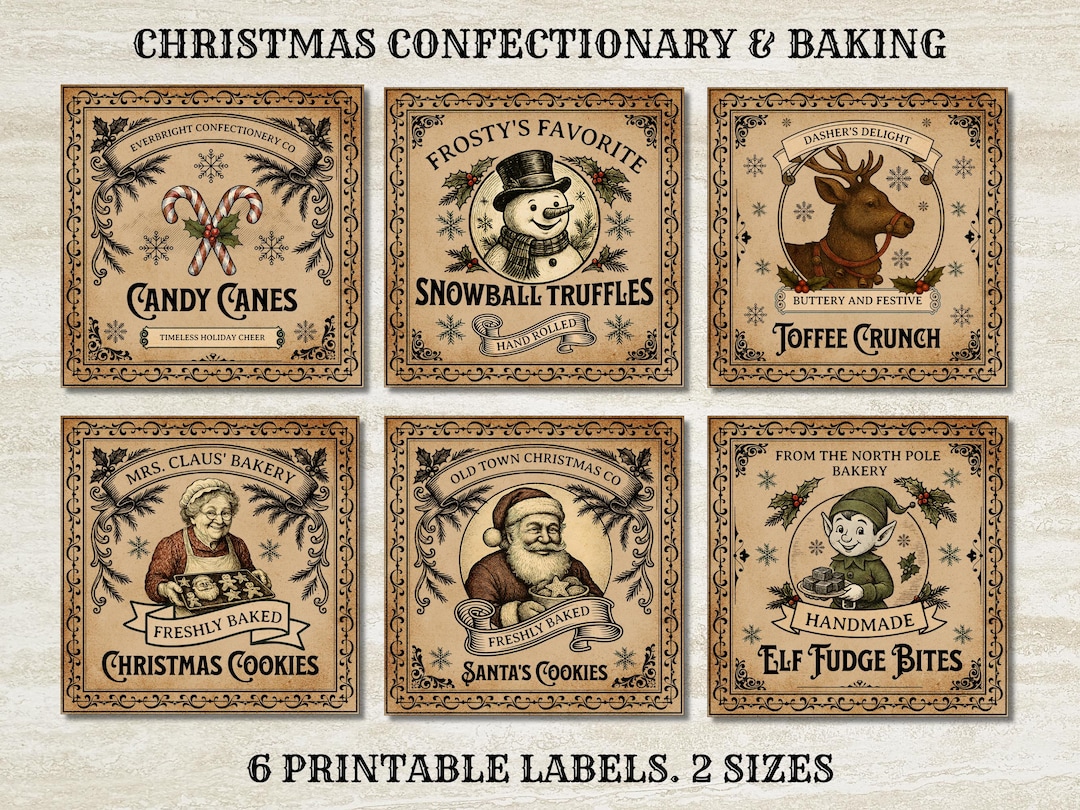 Vintage Christmas Labels Printable, Christmas Baking Labels, Christmas ...