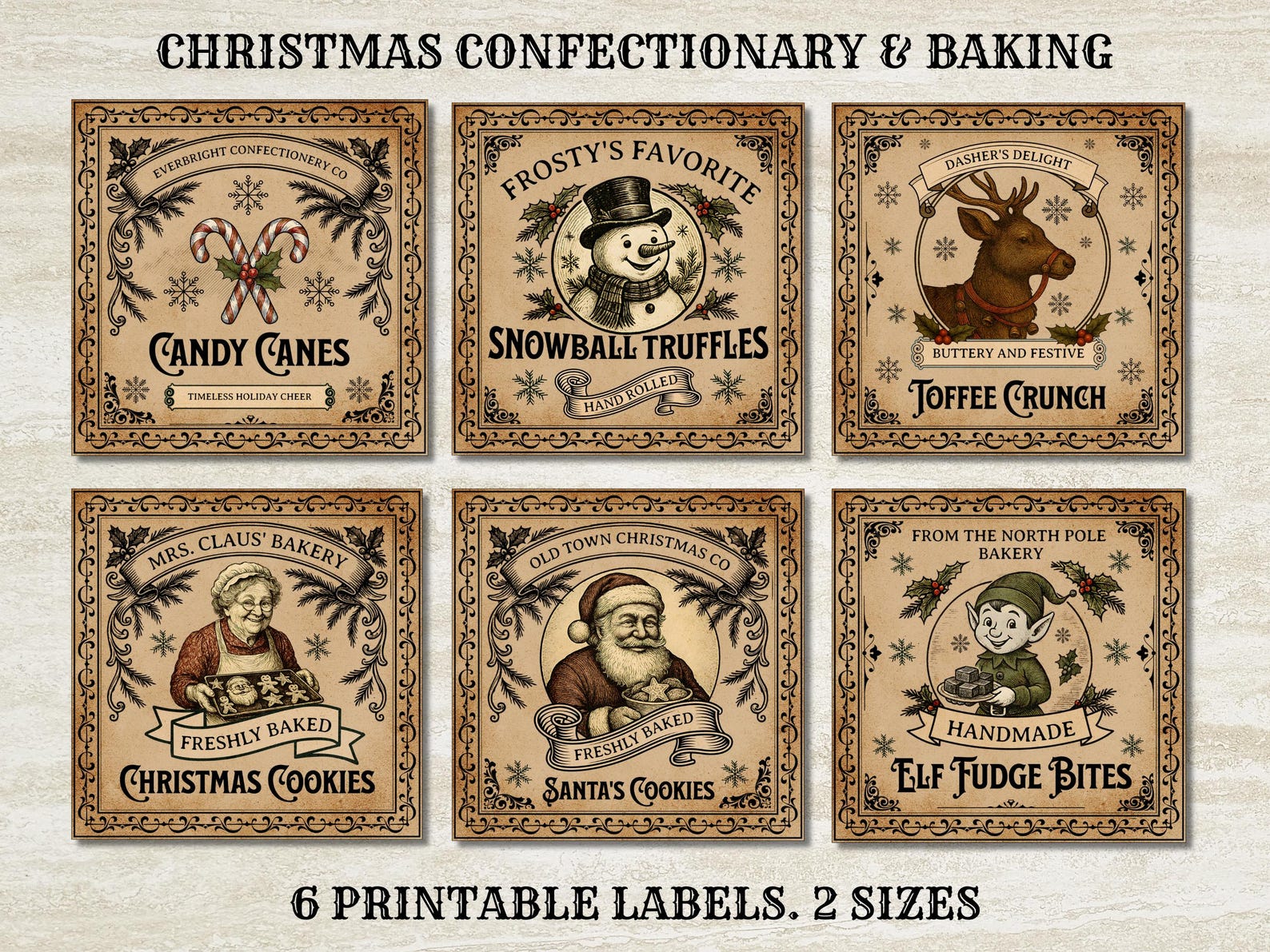 Vintage Christmas Labels Printable, Christmas Pantry Labels, Christmas ...