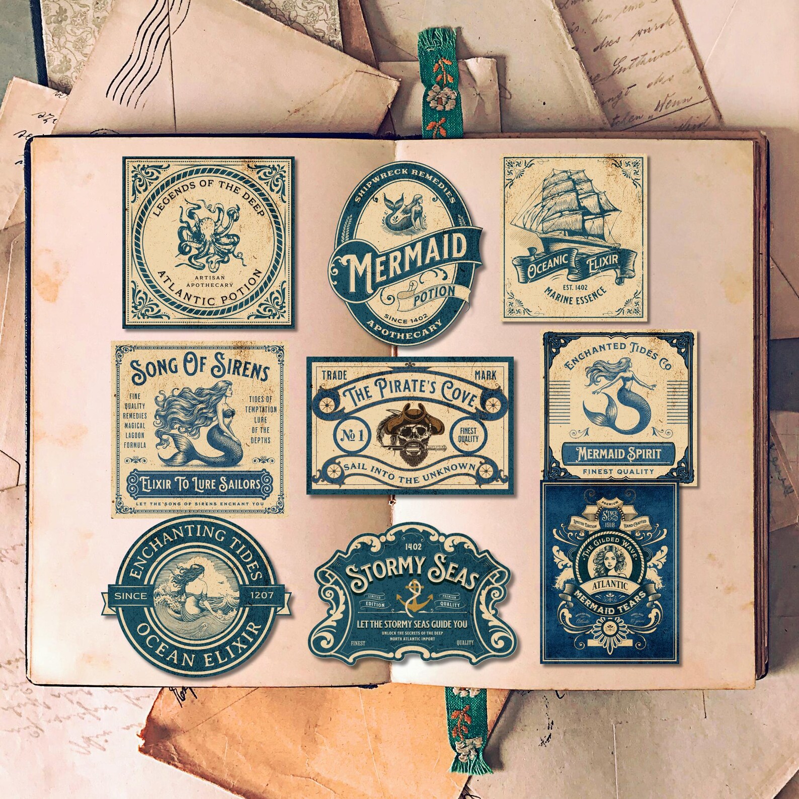 Vintage Mermaid Labels, Mermaid Printable Labels,mermaid Apothecary Jar ...