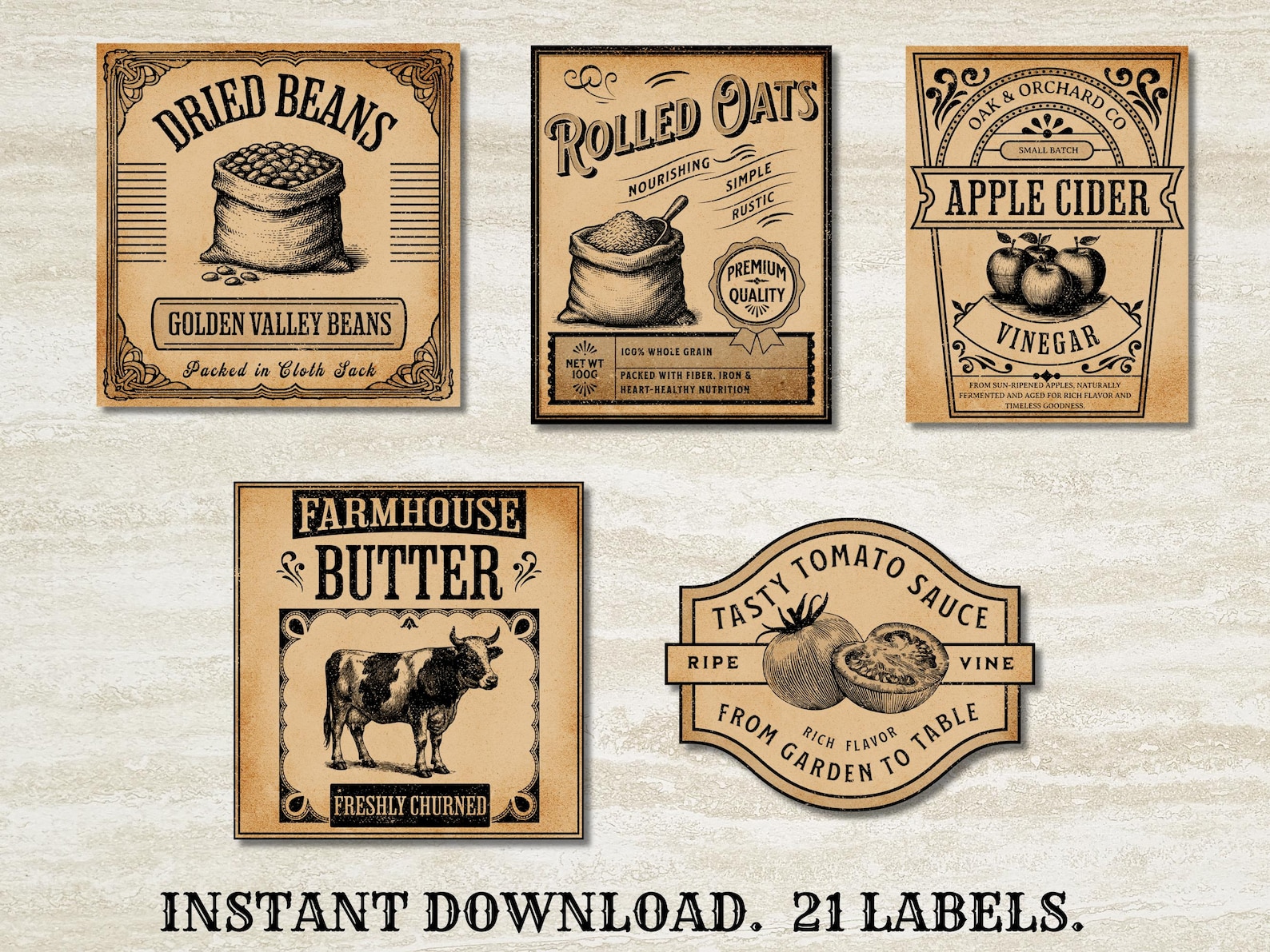Vintage Pantry Labels Printable Set, Primitive Kitchen Jar Labels ...