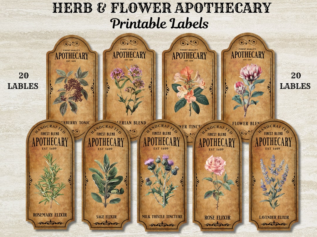 Herb and Flower Apothecary Labels,apothecary Labels Flowers,apothecary ...