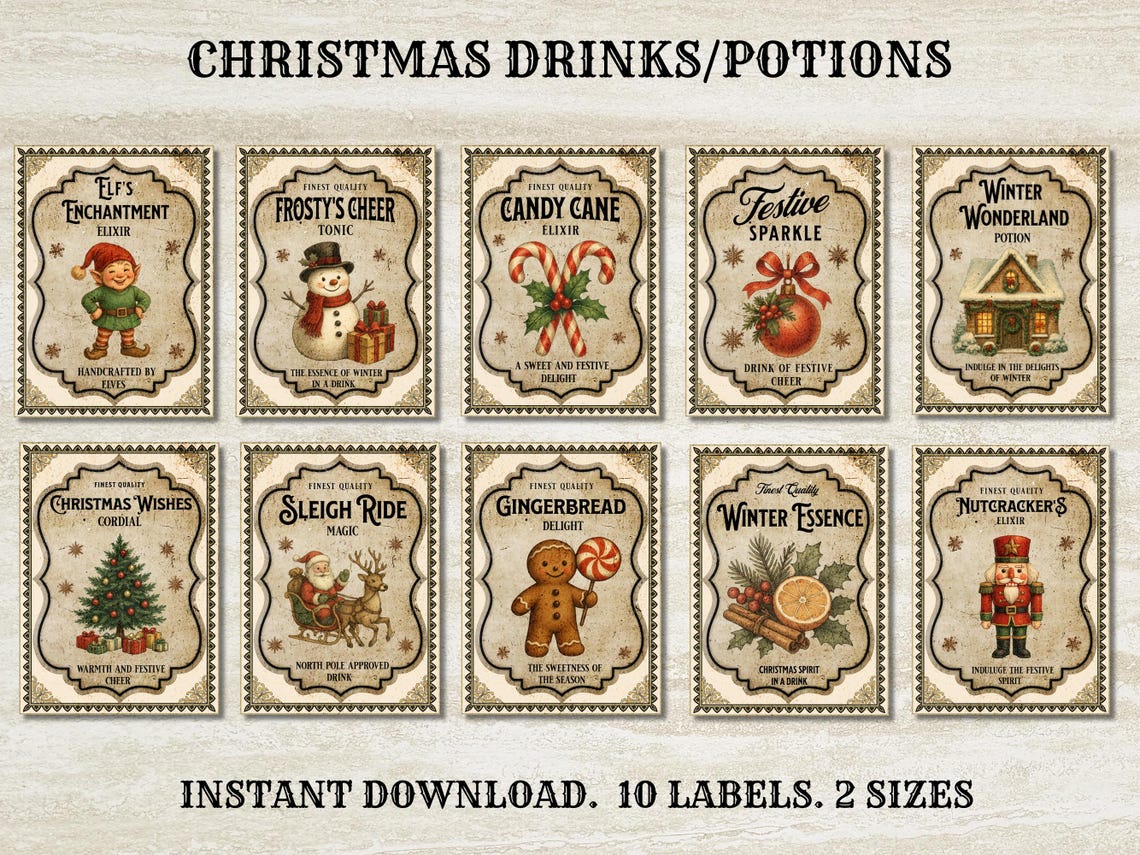 Christmas Bottle Labels Printable,christmas Potion Labels Digital,wine ...