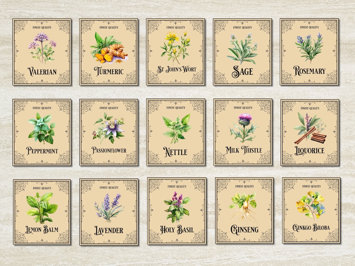 Medicinal Herbs Labels Printable, Herb Apothecary Labels, Vintage ...