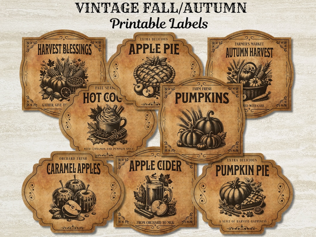 Fall Labels Printable,vintage Pumpkin Lables,autumn Labels Printable ...
