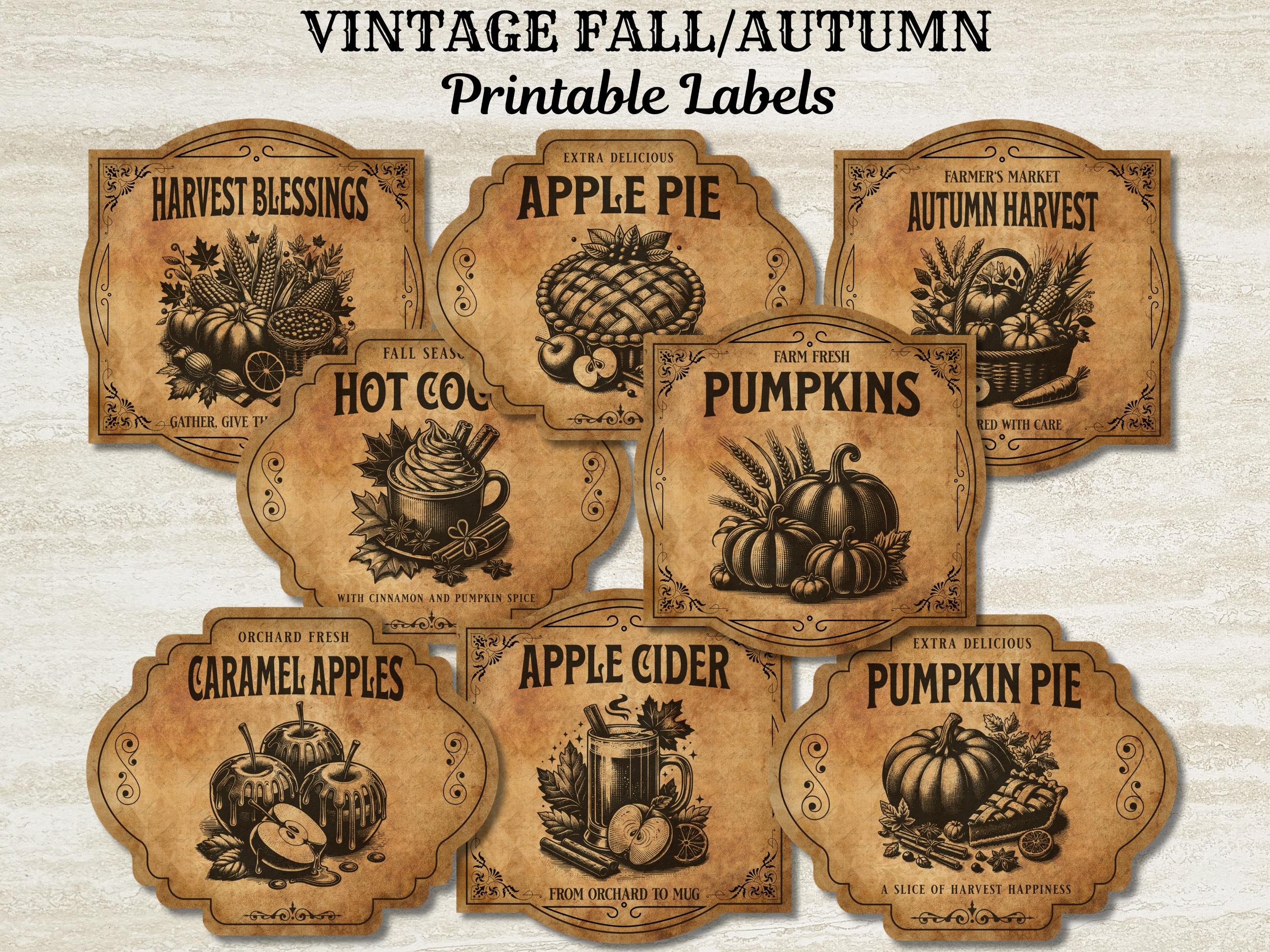Fall Labels Printable,vintage Pumpkin Lables,autumn Labels Printable ...