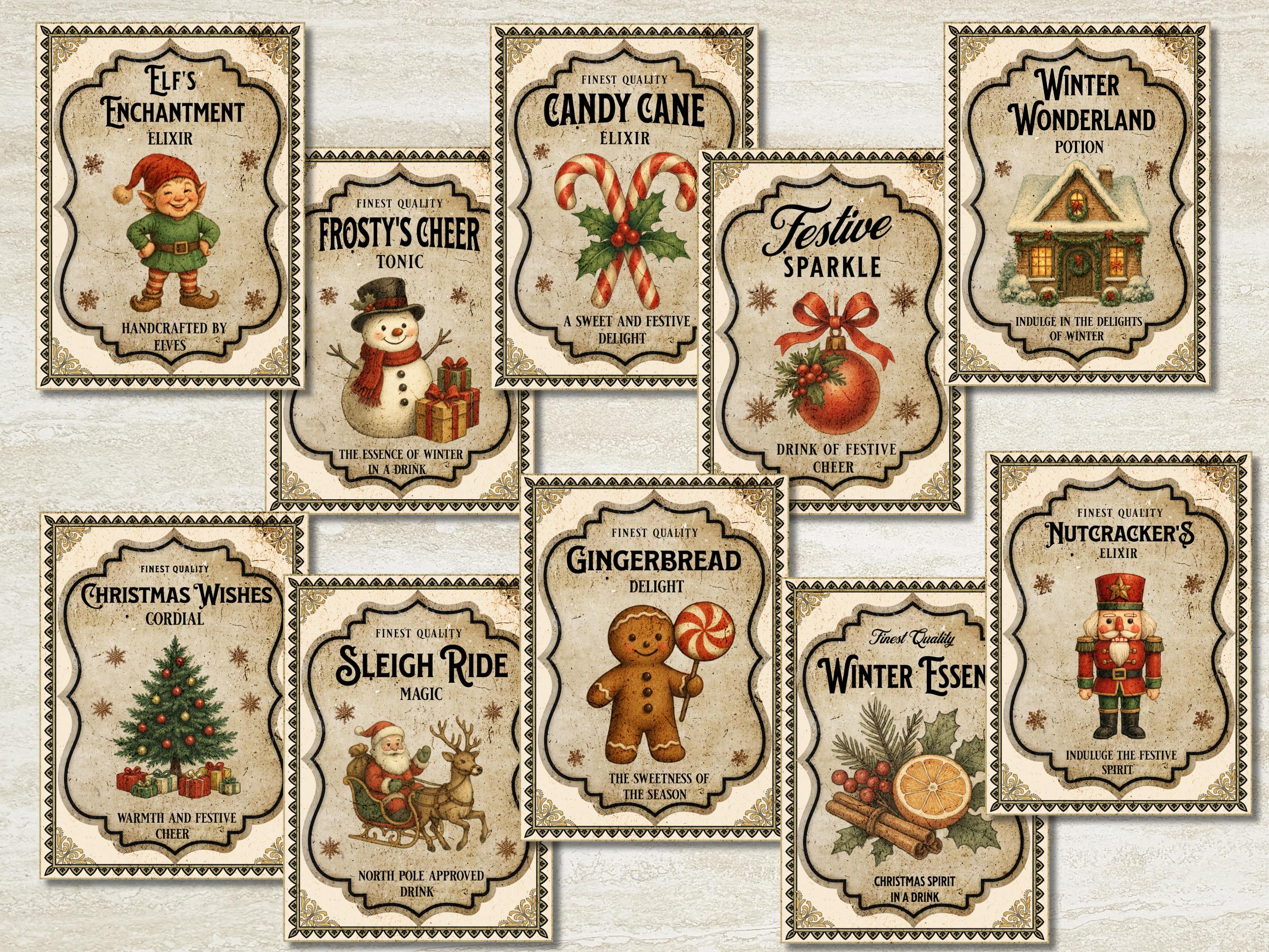 Christmas Bottle Labels Printable,christmas Potion Labels Digital,wine ...