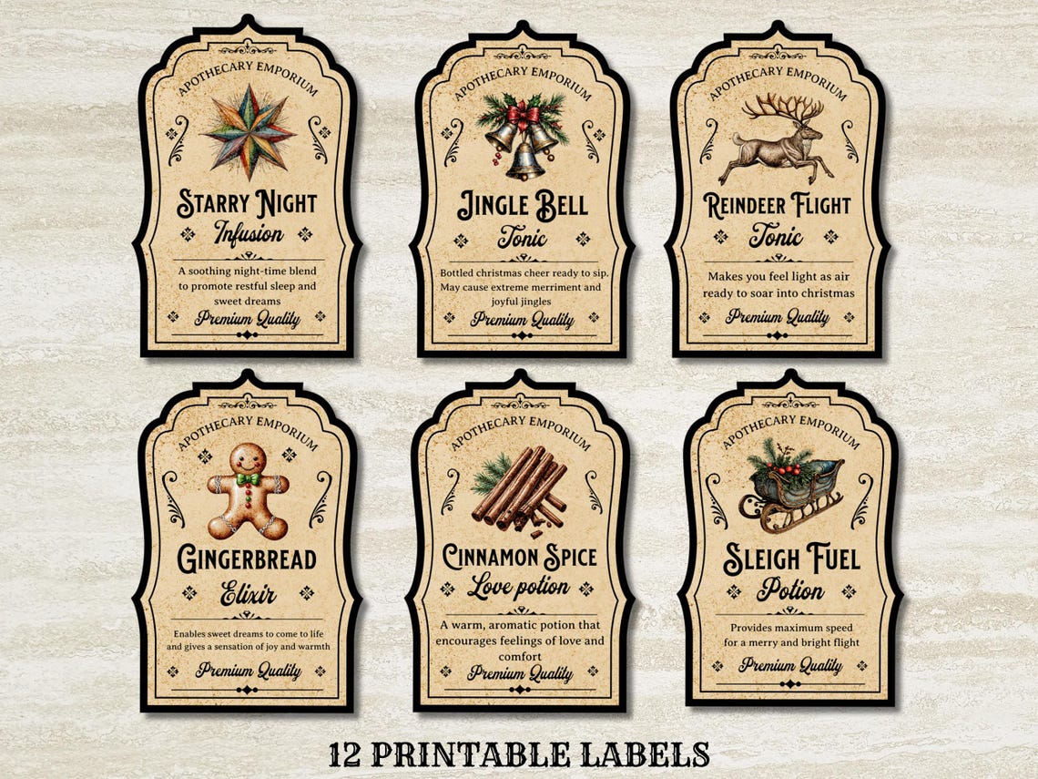 Christmas Potion Labels, Christmas Apothecary Labels, Magic Potion ...