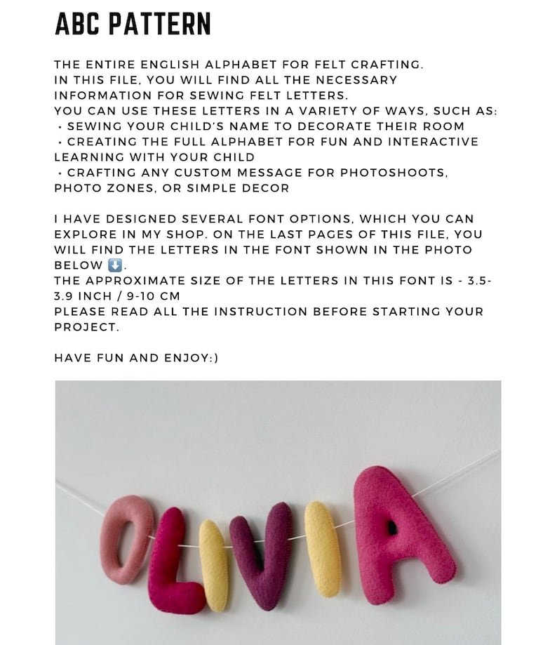 Alphabet Uppercase Letters PDF Pattern Sewing Pattern Felt Educational ...