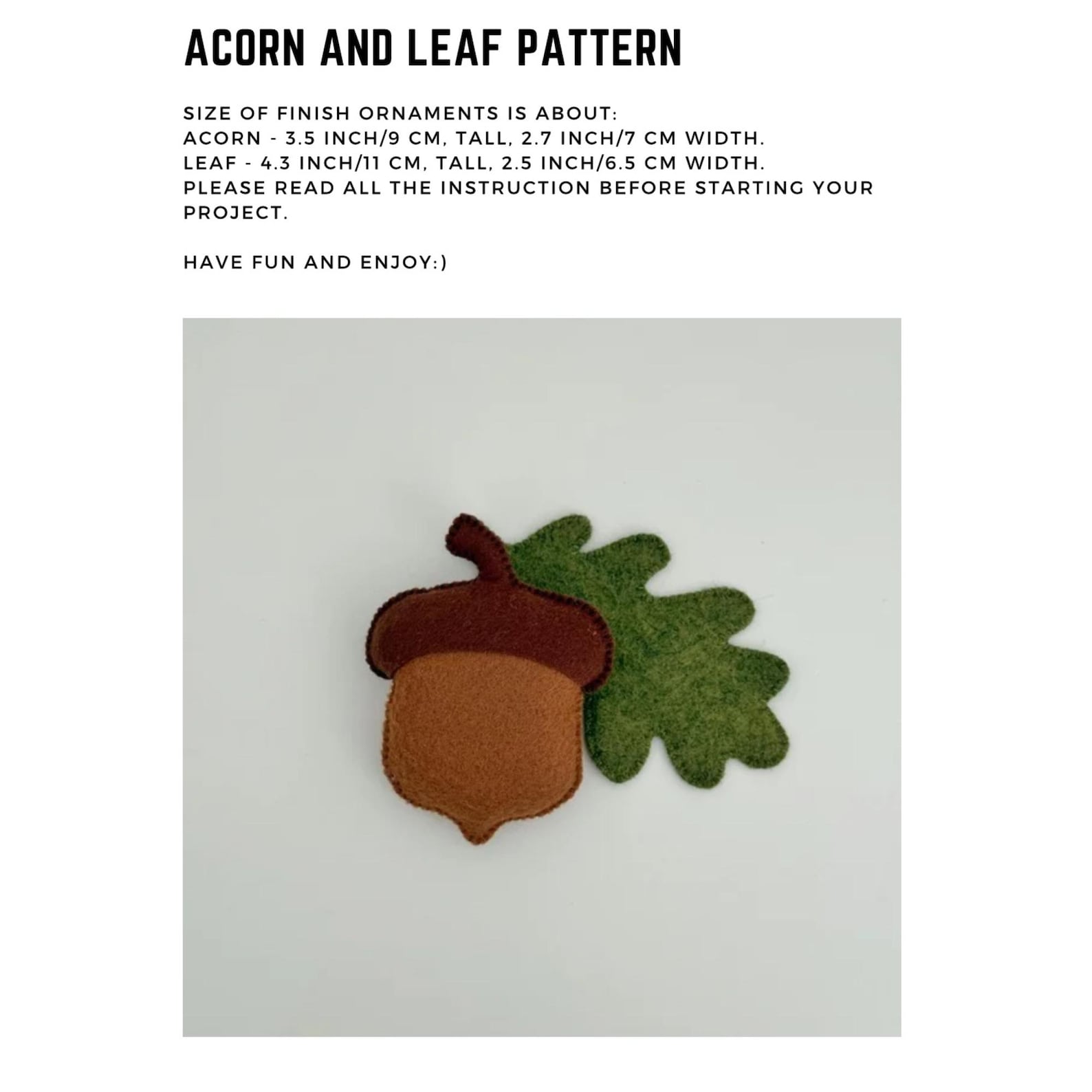 Acorn and Leaf Sewing Pattern PDF DIY Fall Decor, Autumn Felt Ornament ...