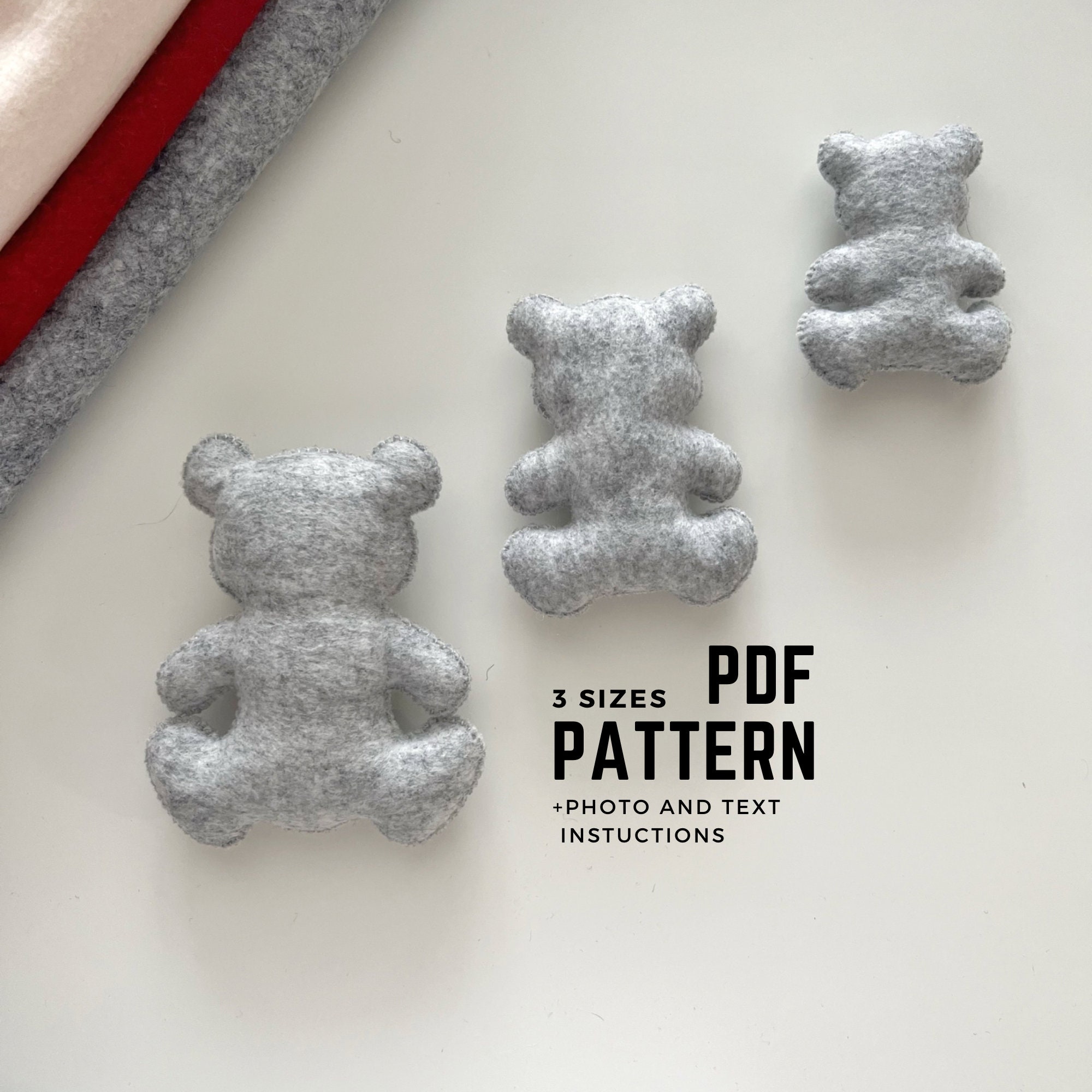 Bear Shape Digital Sewing Pattern Set of 3 Sizes Felt Bear PDF Instant ...