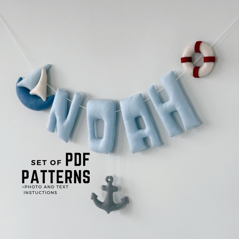 Set of Sewing PDF Patterns Felt Alphabet Digital Pattern Boat, Anchor ...