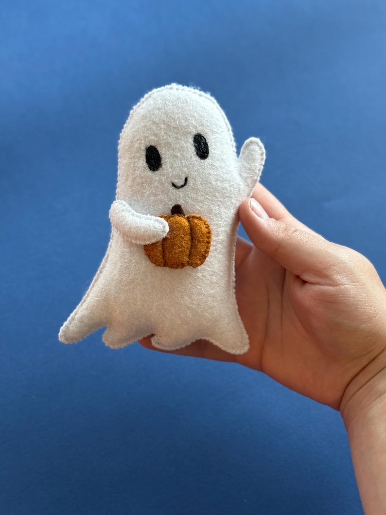 Felt Ghost With Pumpkin Sewing Pattern: DIY Halloween Ornament (PDF ...