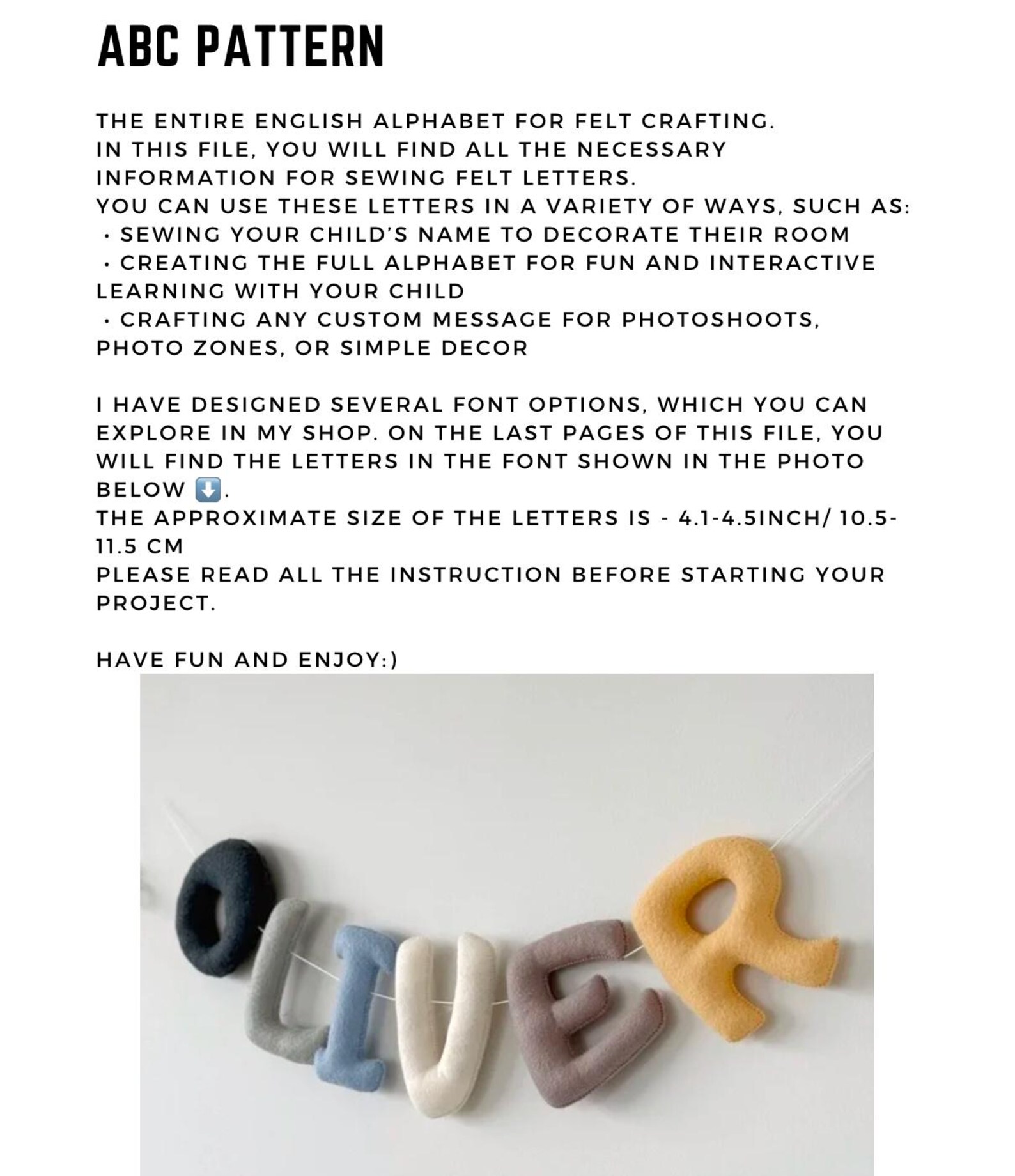 Alphabet PDF Pattern Sewing Digital Pattern Felt Uppercase Letters ...