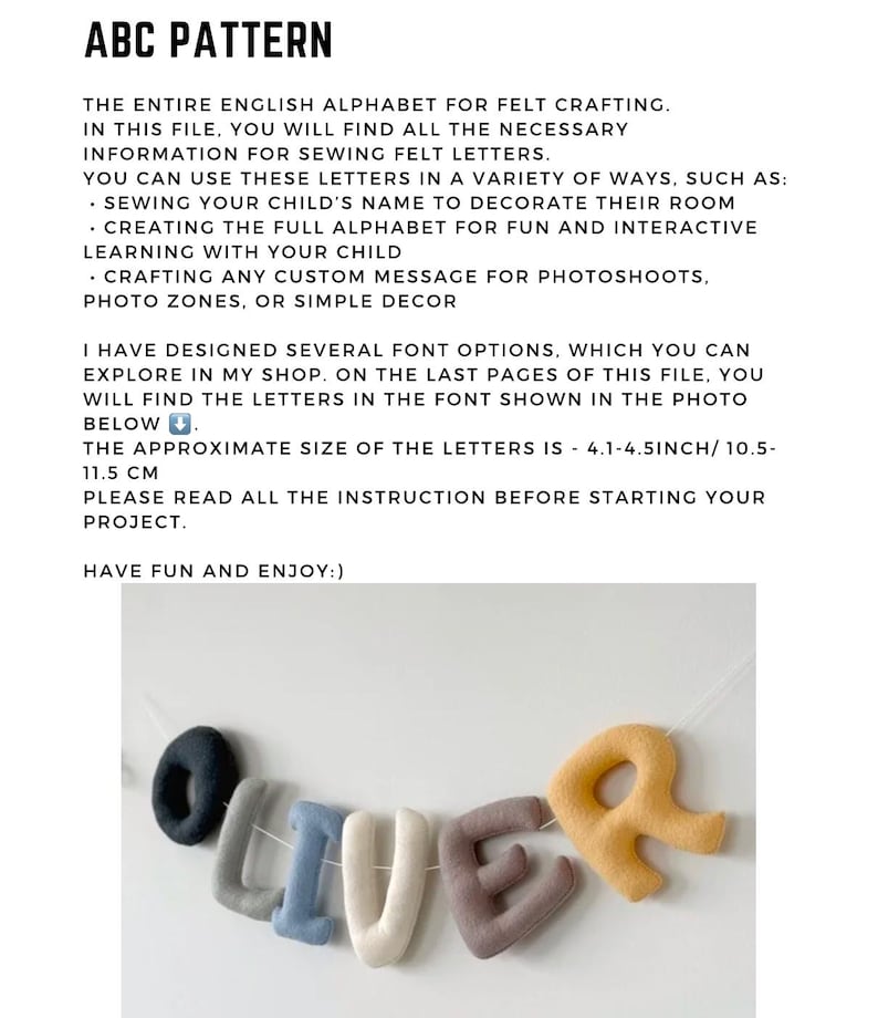 Alphabet PDF Pattern Sewing Digital Pattern Felt Uppercase Letters ...