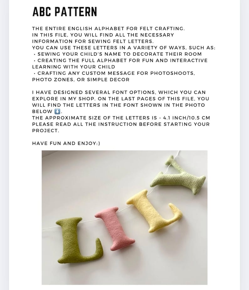 ABC Sewing PDF Pattern Alphabet Digital Pattern Felt Alphabet Letters ...