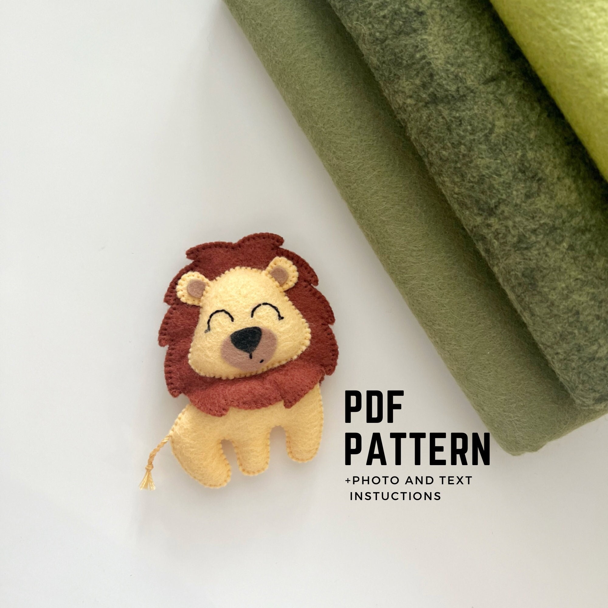 Lion Digital Sewing Pattern Felt Toy Tutorial Safari Nursery Handmade ...