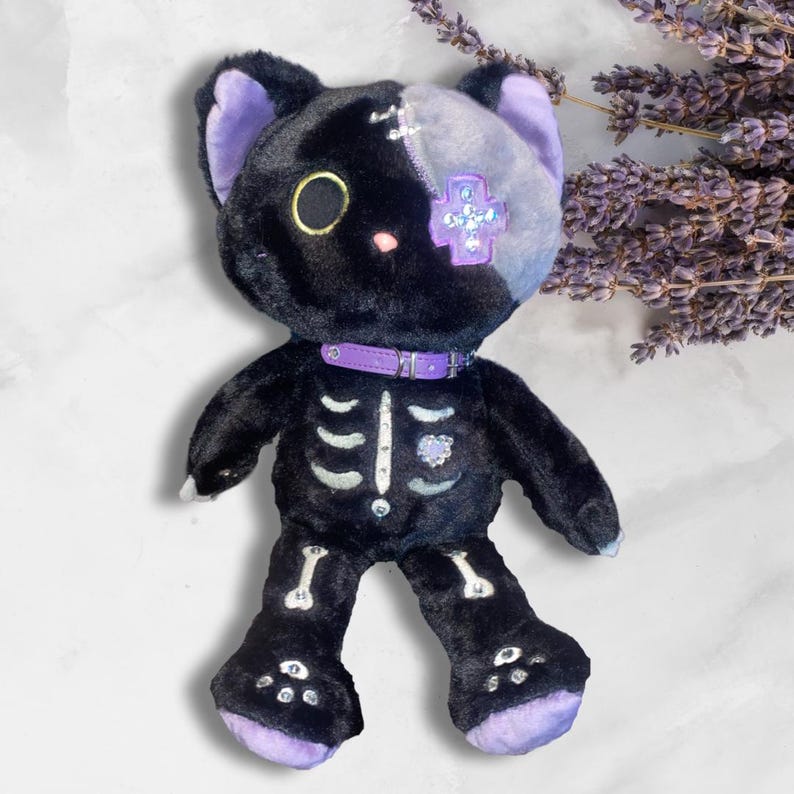 Bedazzled Skeleton Cat Plush: Stash Jar Doll - 16oz Mason Jar - Etsy