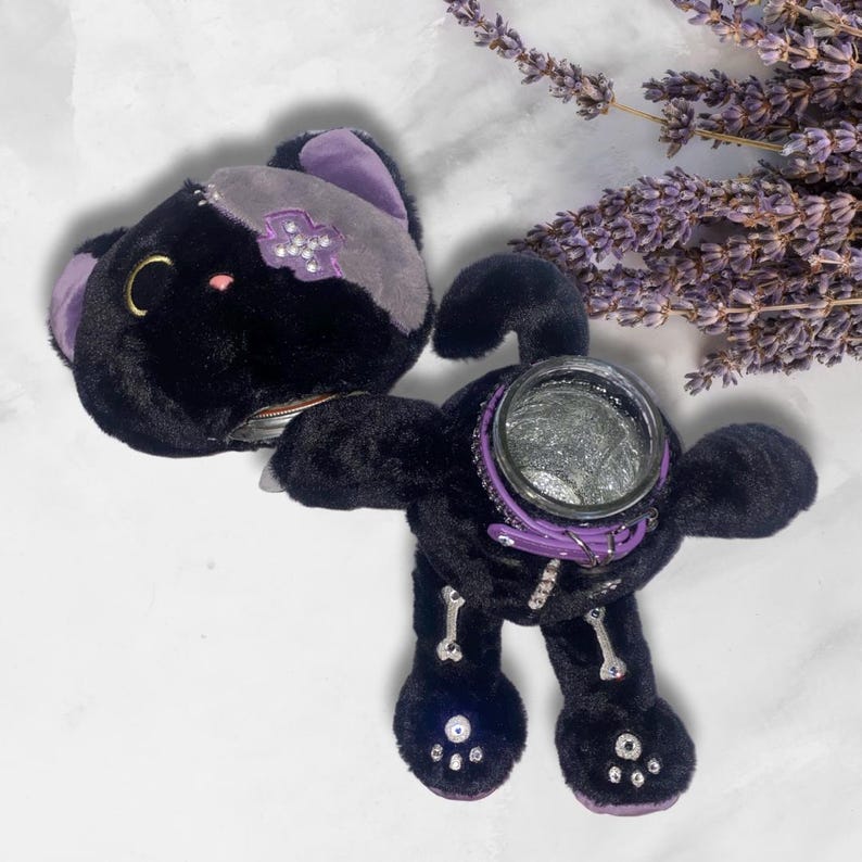 Large Bedazzled Skeleton Cat Plush Stash Jar, Animal Doll Stuffed Toy ...