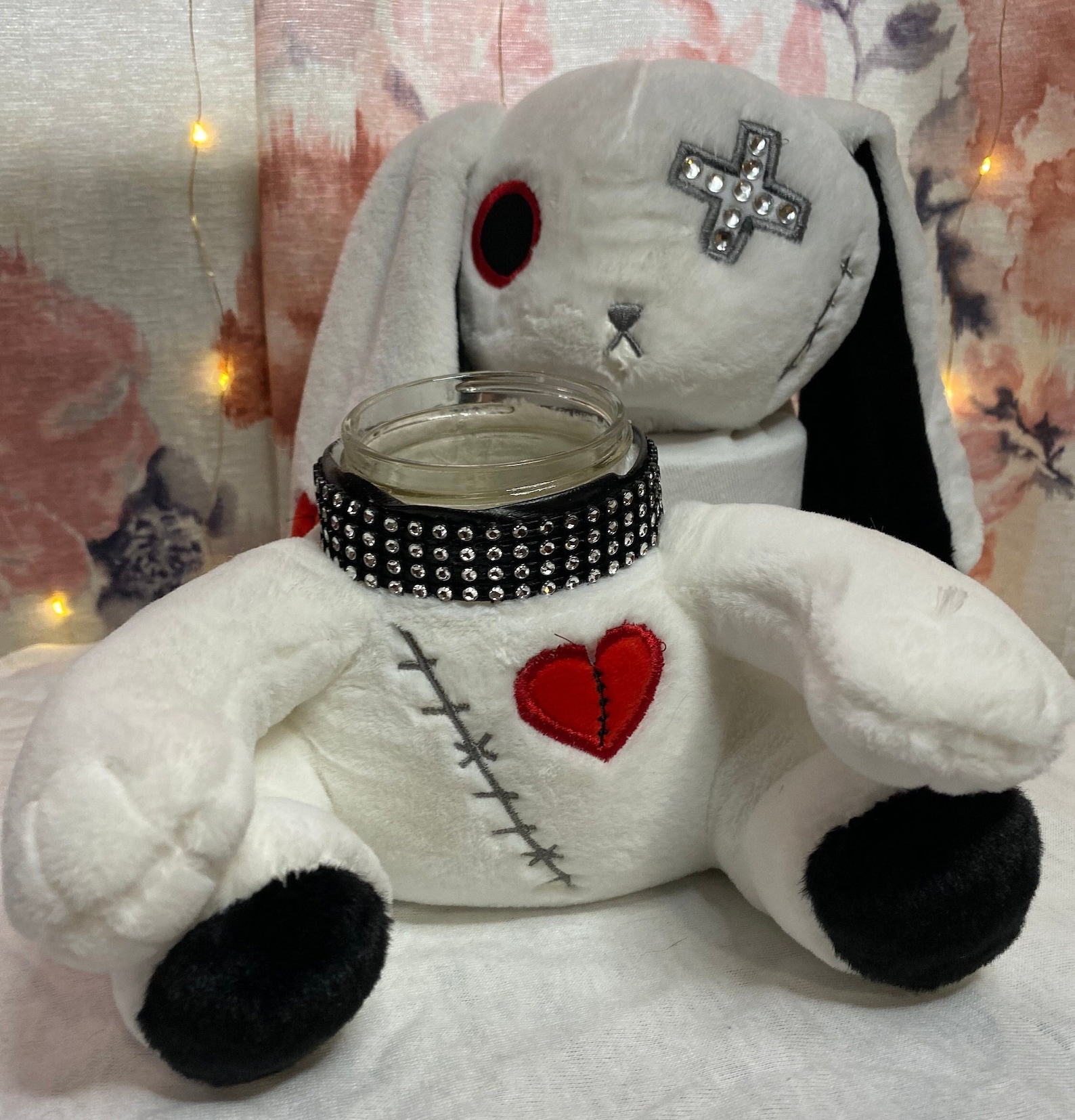 Bedazzled Gothic Rabbit Plush Stash Jar, Animal Doll Stuffed Toy, Mason ...