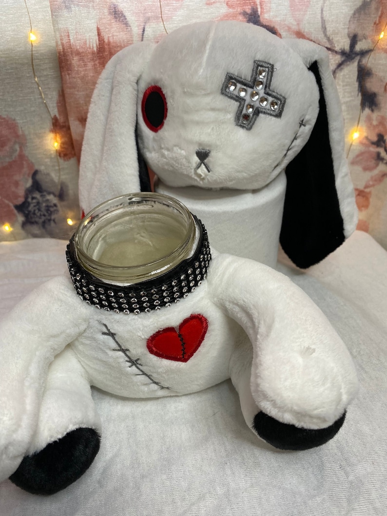 Bedazzled Gothic Rabbit Plush Stash Jar, Animal Doll Stuffed Toy, Mason ...