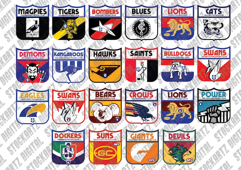 AFL Retro Inspired Logos Stickers Sublimination Wall Art .png, .svg and ...