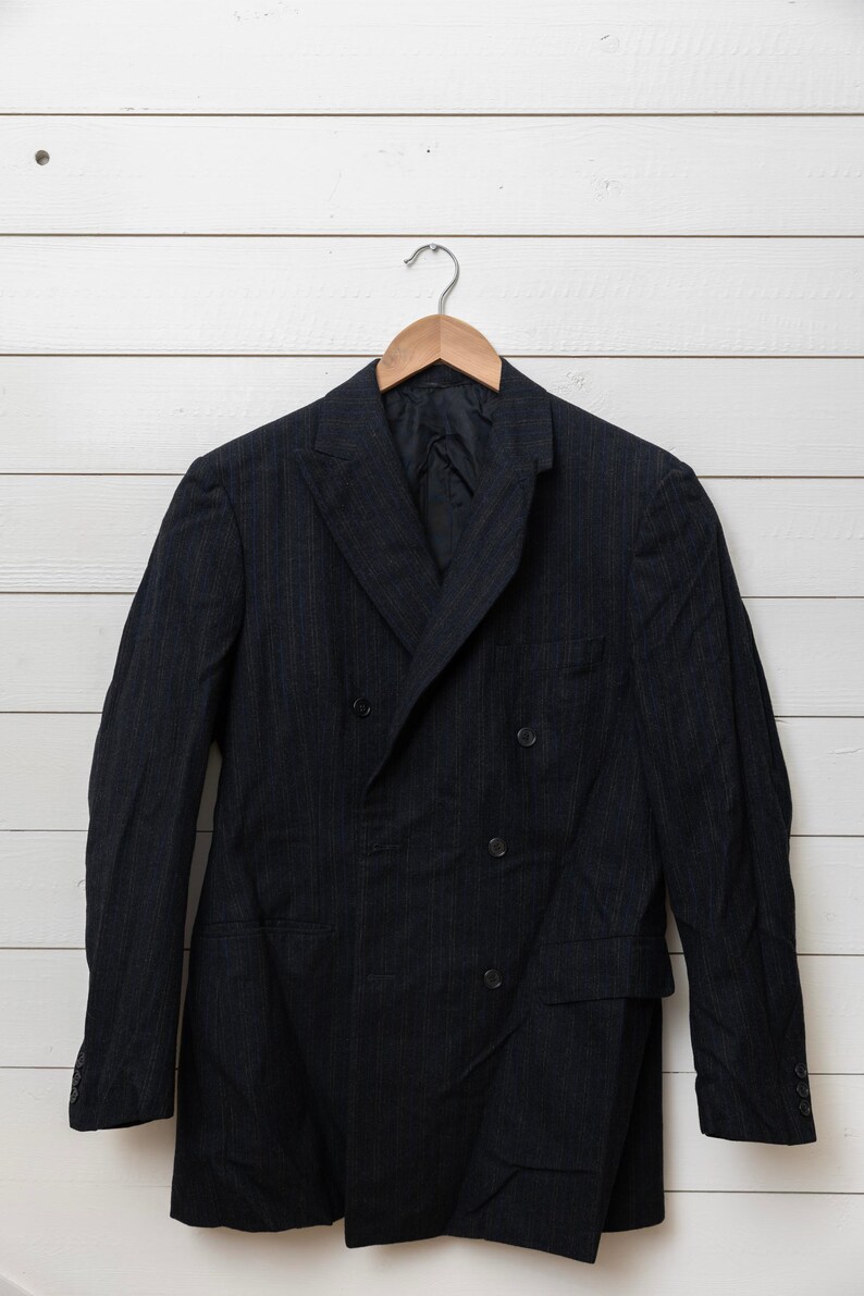Blue Pinstriped Double Breasted Suit Jacket - Etsy