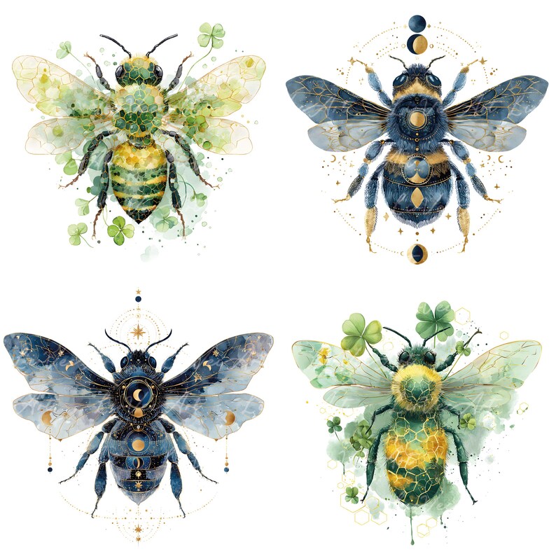 Bee Bumblebee Clipart, 26 Watercolor Insects & Floral Patterns, Ornate ...