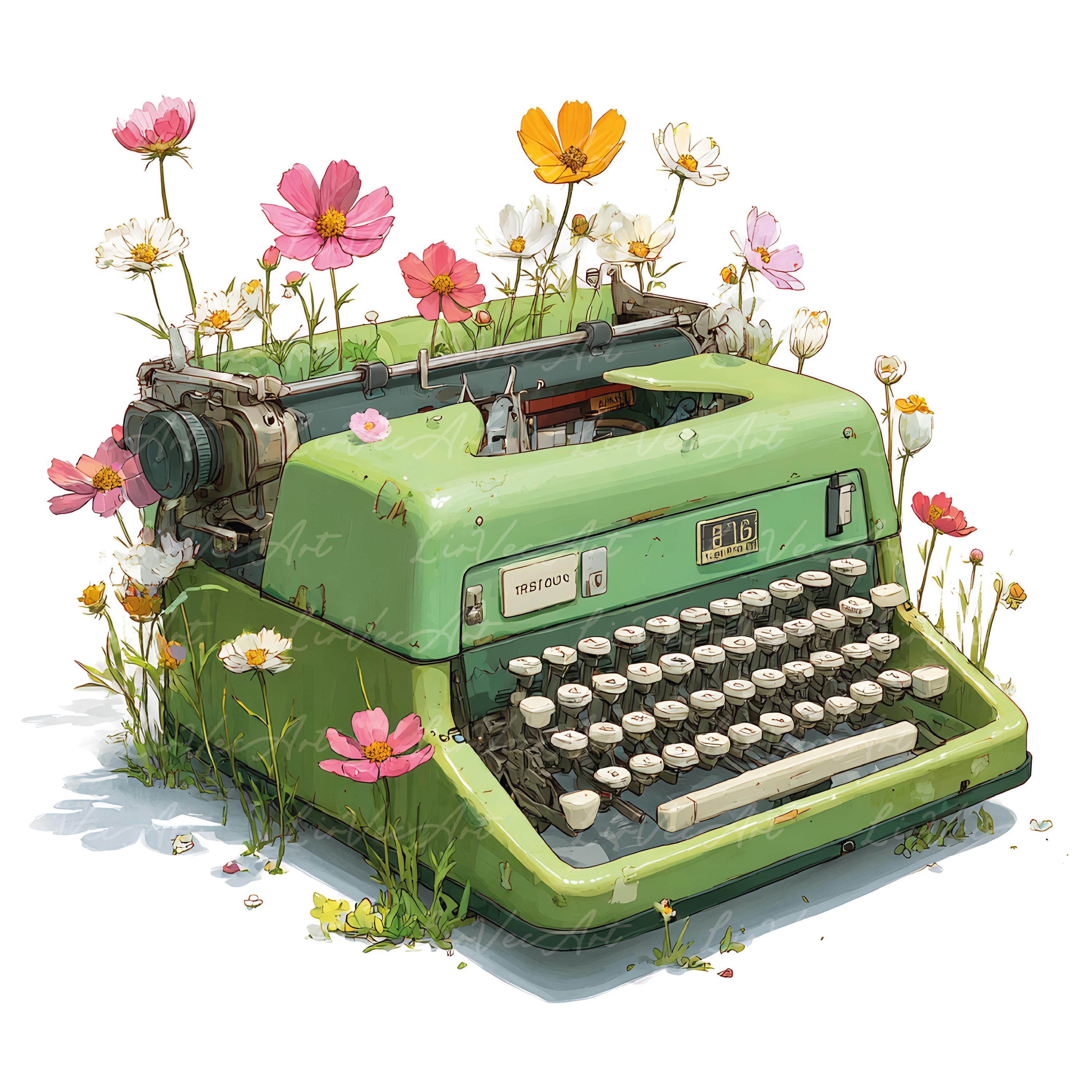 Retro Tech Clipart With Flowers,19 Watercolor Illustrations of Vintage ...