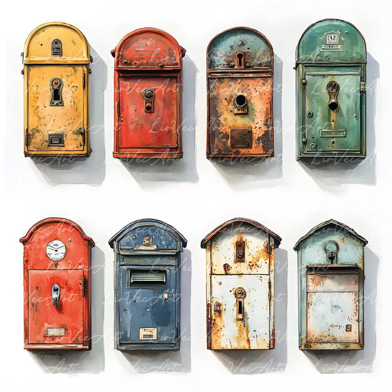 Vintage Watercolor Mailbox Clipart – 50 Rusty Old Post Boxes, Mail ...