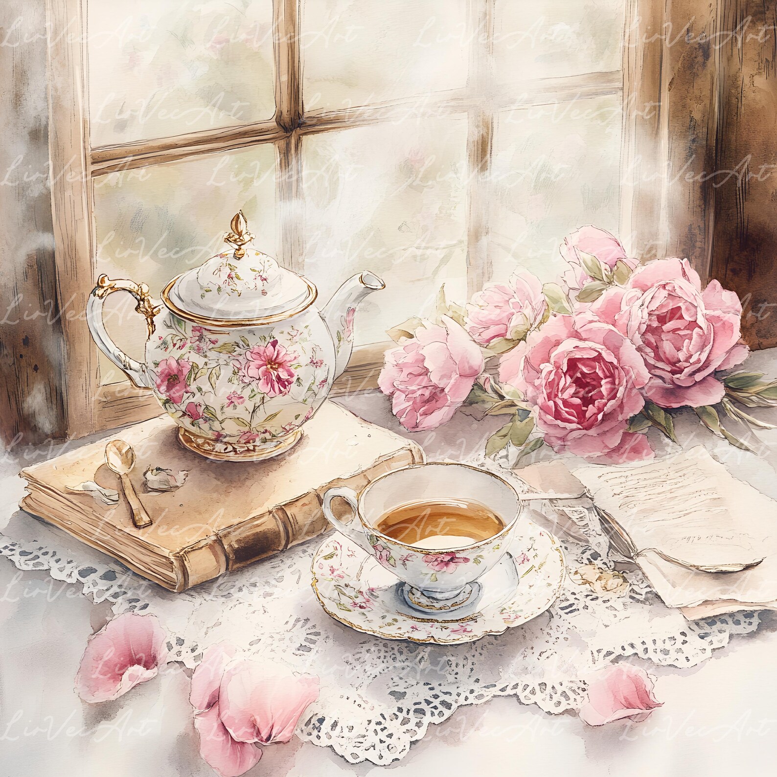 Shabby Chic Tea Set Clipart - 20 Watercolor Vintage Illustrations ...