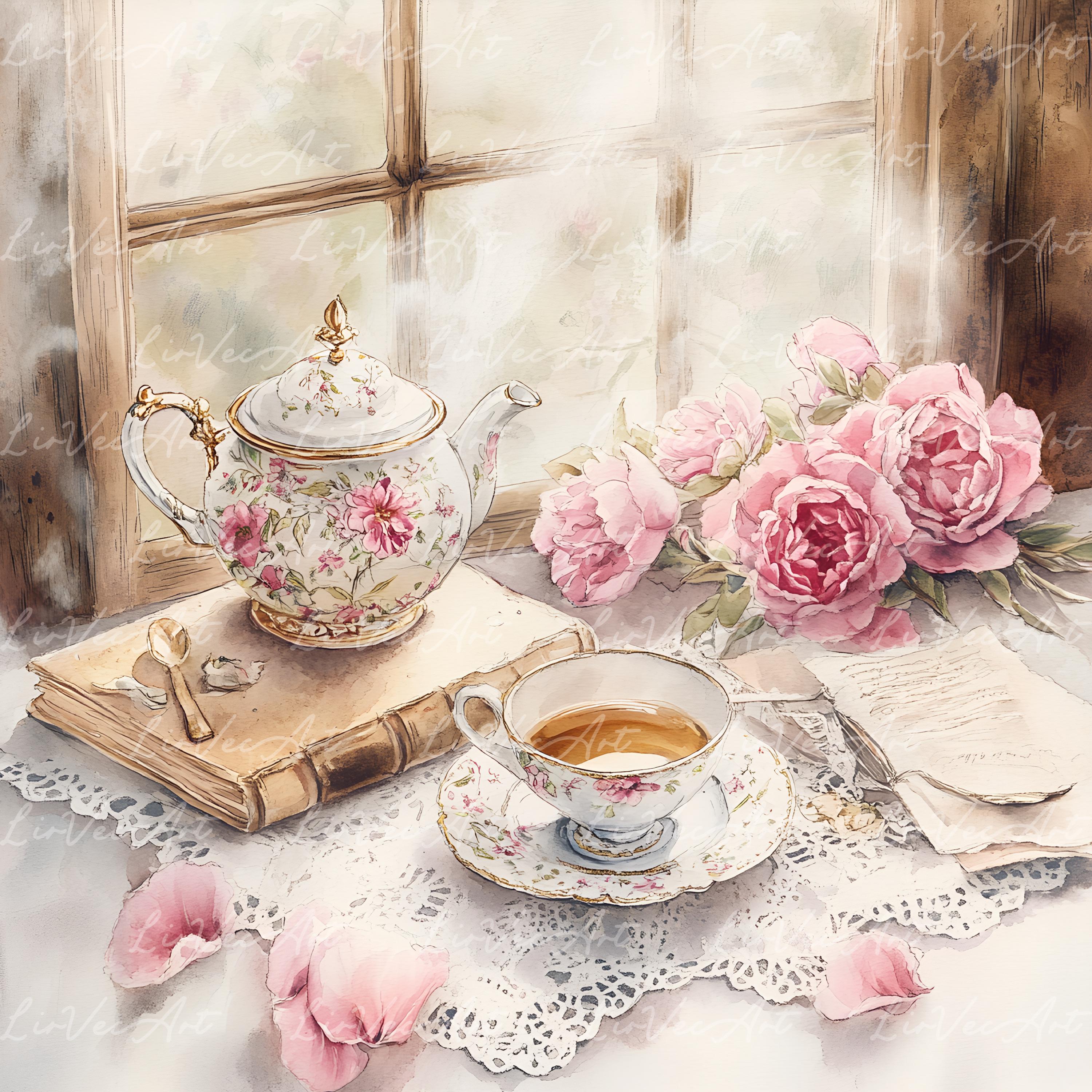 Shabby Chic Tea Set Clipart - 20 Watercolor Vintage Illustrations ...