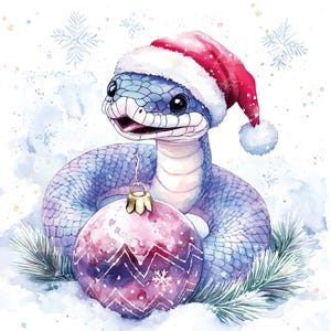 Cute Christmas Snake Clipart Set 10 Watercolor Snake Illustrations for ...